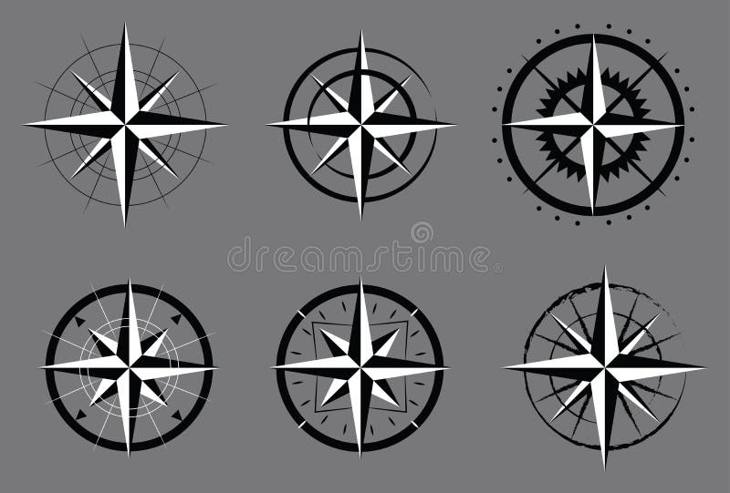 Collection of Logos of the Compass. Stylized Sea Compasses with a Wind ...
