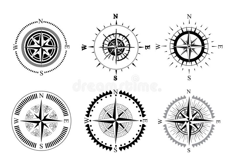 Collection of Logos of the Compass. Stylized Sea Compasses with a Wind ...