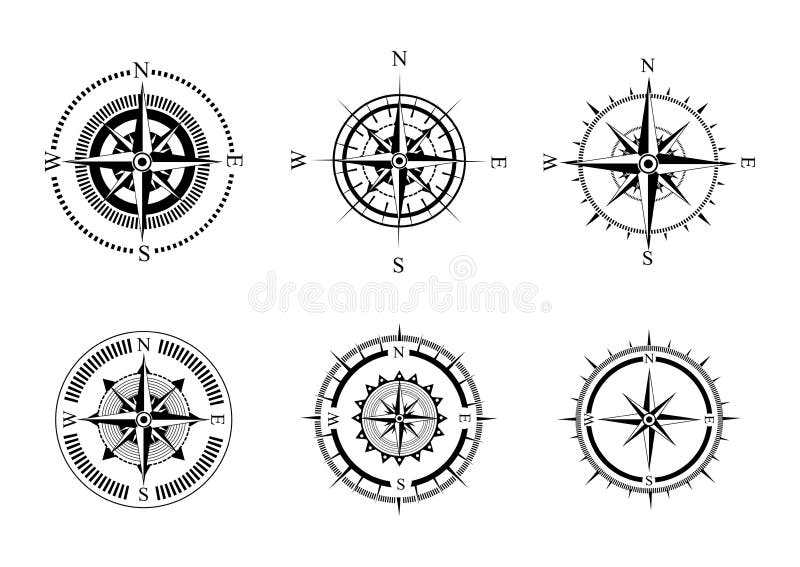 Collection of Logos of the Compass. Stylized Sea Compasses with a Wind ...