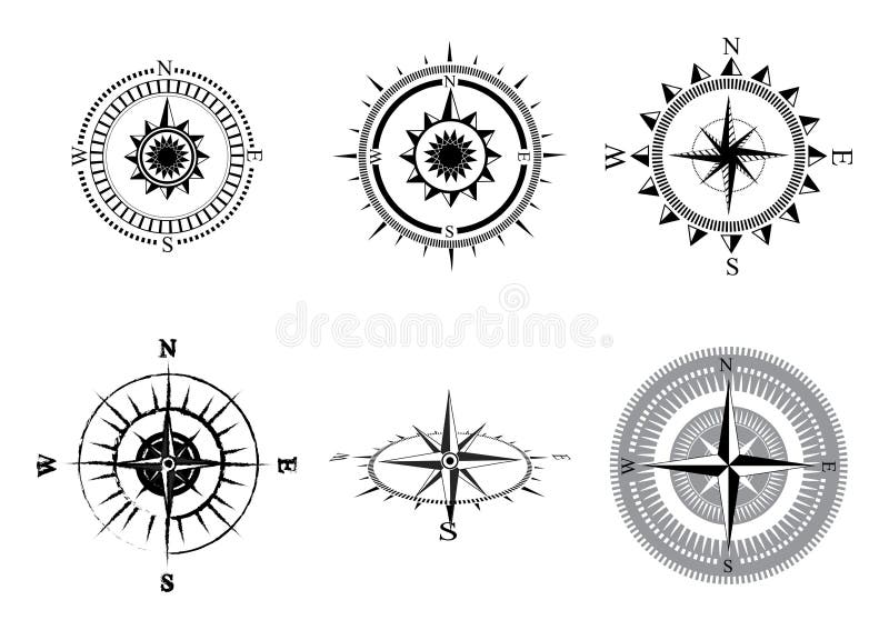 Collection of Logos of the Compass. Stylized Sea Compasses with a Wind ...