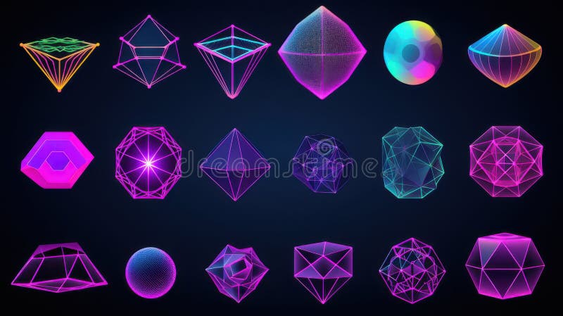 Collection of Low-Poly 3D Shapes,Vibrant Platonic Solids and Geometric ...