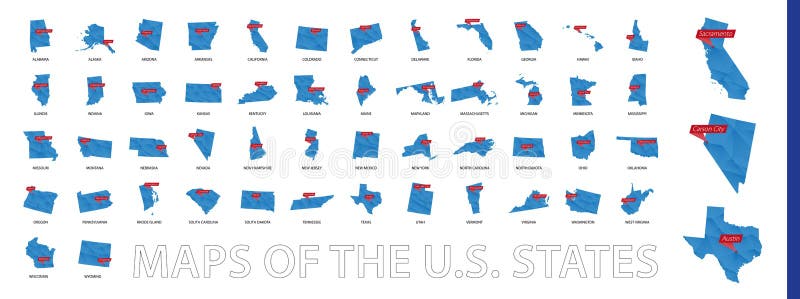 Collection of Low-polygon Maps of U.S Stock Vector - Illustration of ...