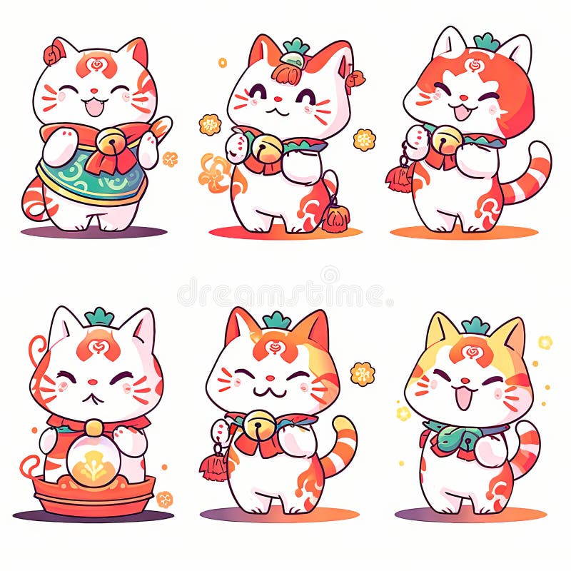 9 Collection of Lucky Cat Character Emoji Stock Image - Image of ...