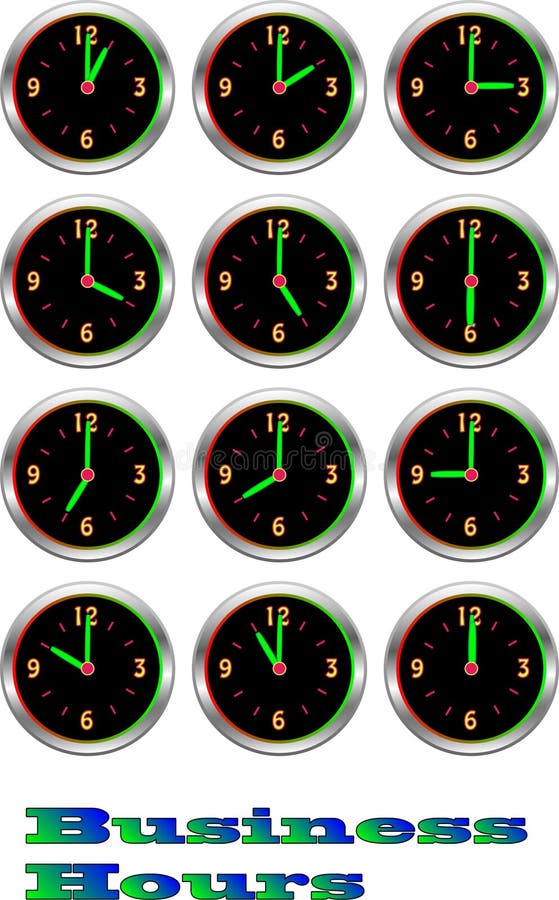 Collection of Clocks Showing Each Hour of the Day Stock Vector ...