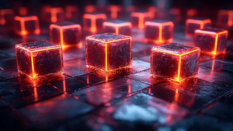 Neon Glowing Cubes Futuristic Digital Surface Night Stock Photos - Free ...