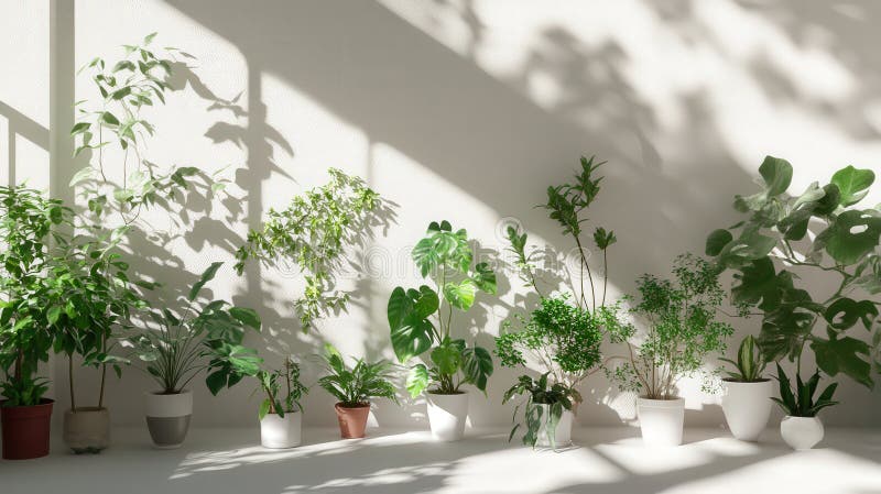 Lush Indoor Plants with Natural Sunlight Shadows Stock Photo - Image of ...