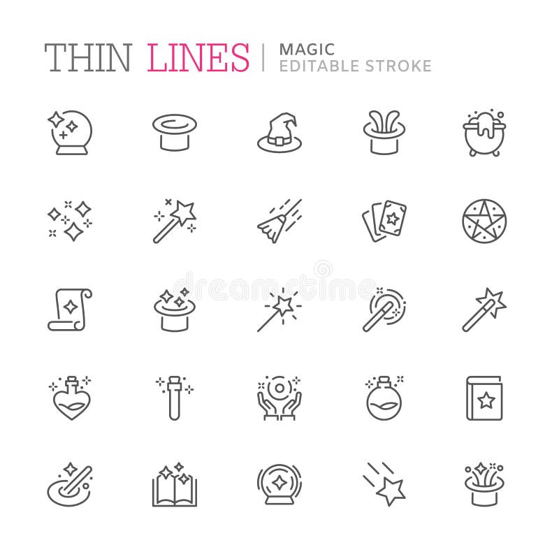Collection of Magic Related Line Icons Stock Vector - Illustration of ...