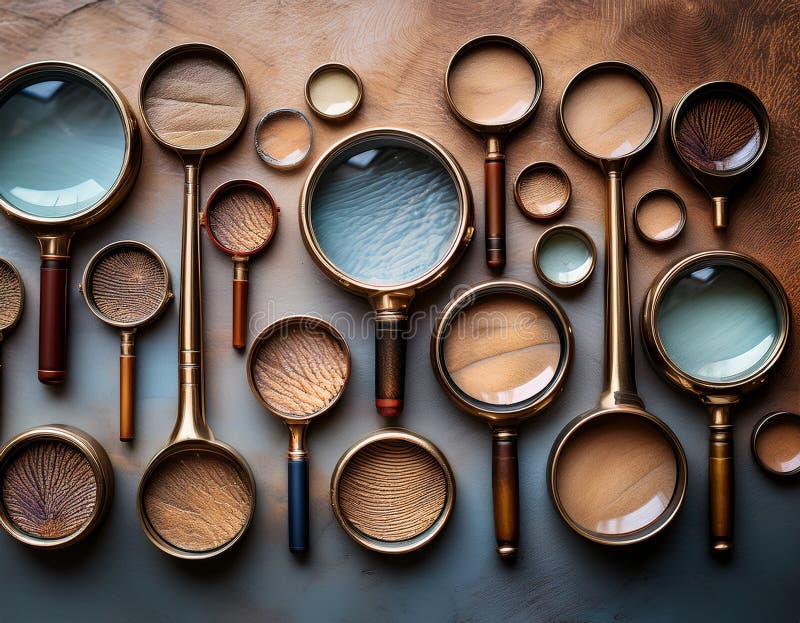 A Collection of Magnifying Lenses Distorting a Textured Background ...