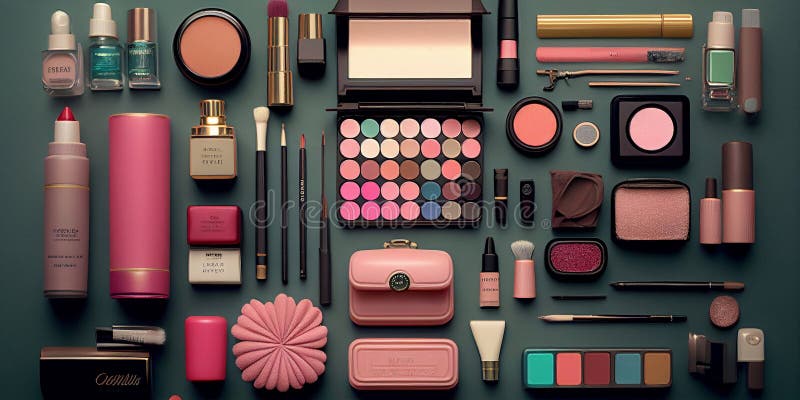 Collection of Make Up Object on Table Stock Illustration - Illustration ...