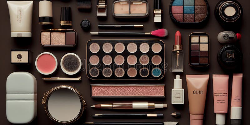 Collection of Make Up Object on Table, Flat Top View Stock Illustration ...