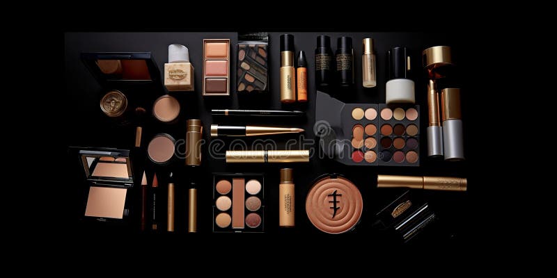 Collection of Make Up Object on Table, Flat Top View Stock Illustration ...