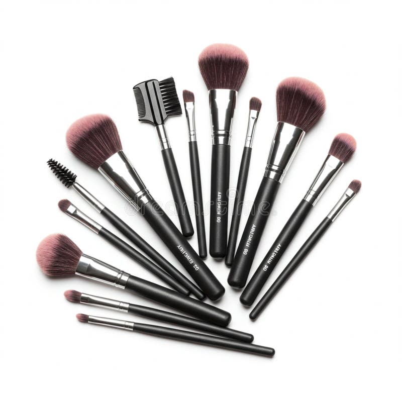 A Collection of Makeup Brushes Arranged on a White Background. the Set ...