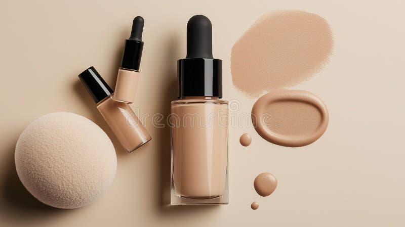 Various Makeup Foundation Products Arranged on a Smooth Neutral Surface ...