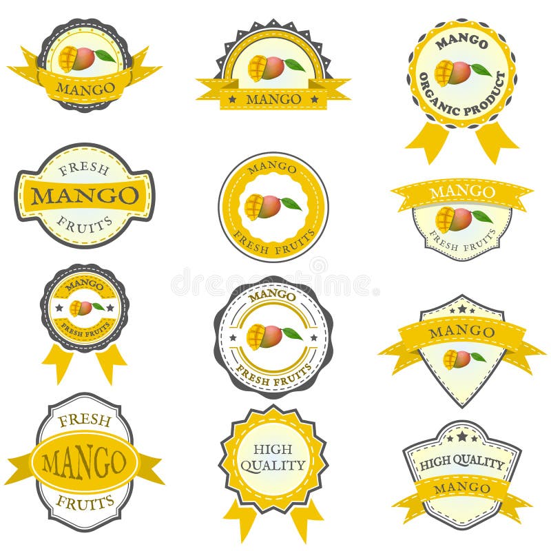 Mango Labels and Elements Set. Vector Stock Vector - Illustration of ...