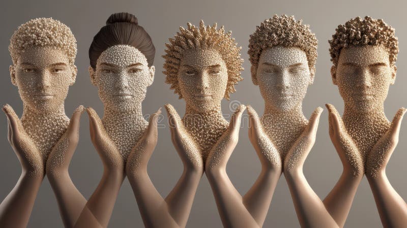 A Collection of Mannequin Heads with Hands Positioned in Front of Them ...