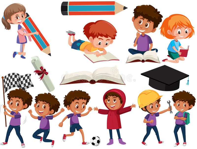 Collection of Many Kids Doing Different Activities Stock Vector ...