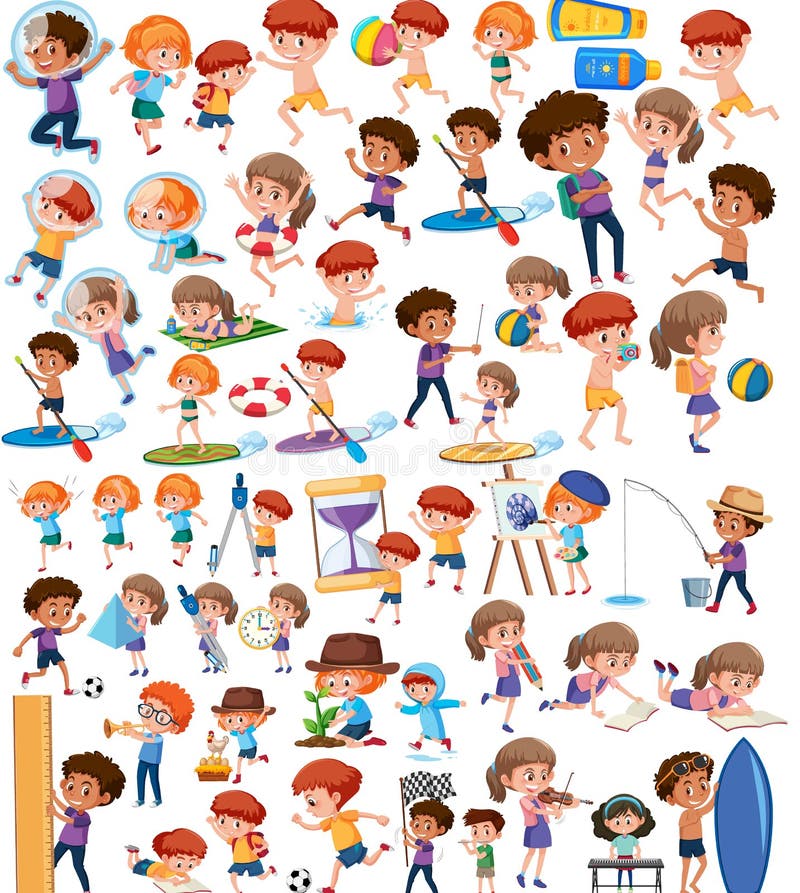 Collection of Many Kids Doing Different Activities Stock Vector ...
