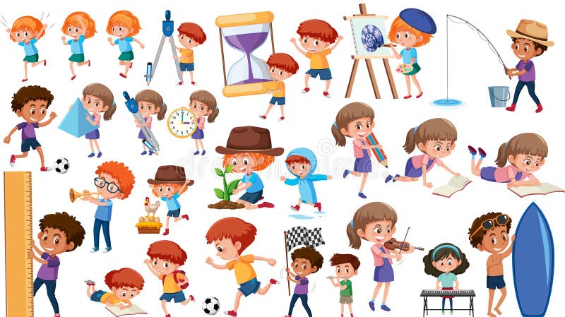 Collection of Many Kids Doing Different Activities Stock Vector ...
