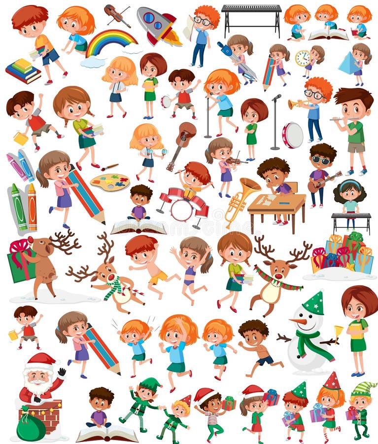 Collection of Many Kids Doing Different Activities Stock Vector ...