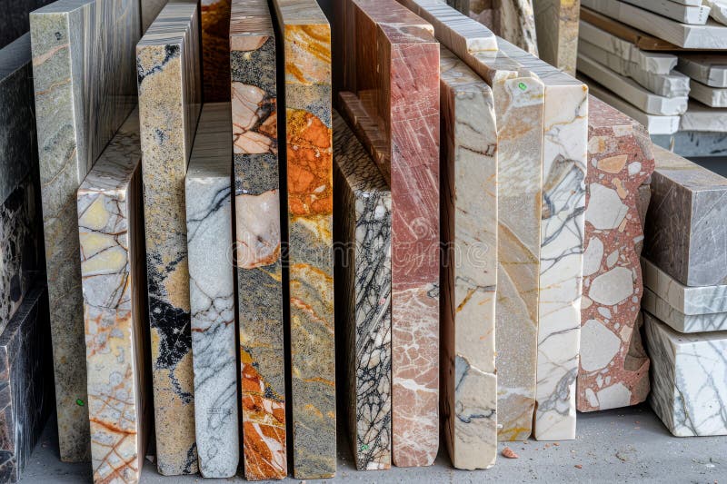 A Collection of Marble Slabs in Different Shades and Textures Aligned ...
