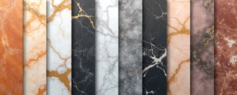 Collection of Marble Textures with Different Colors, Gold Veins. Luxury ...