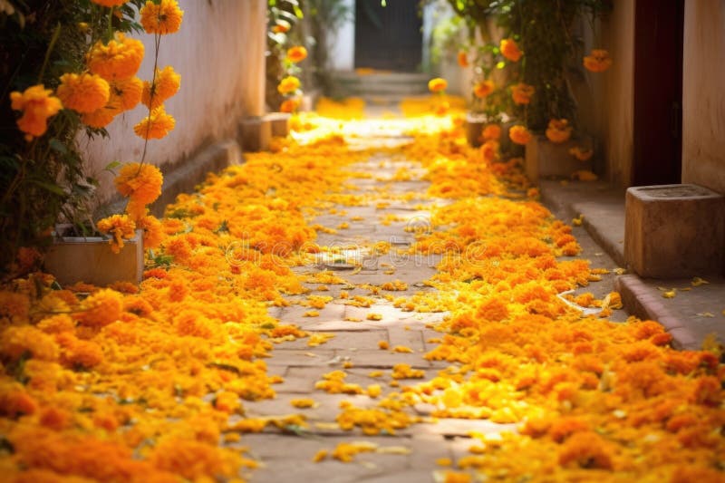 Collection of Marigold Petals Leading in a Path Stock Illustration ...