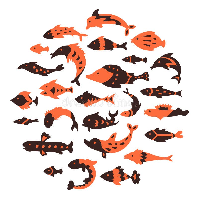 The Collection of Marine Fish. Stock Vector - Illustration of doodle ...