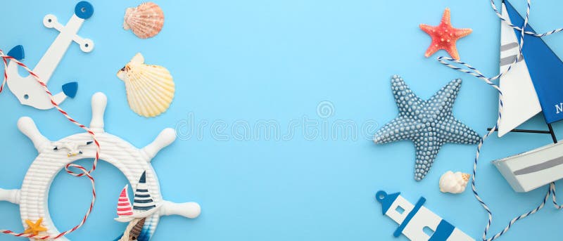 Collection of Maritime Decor on a Serene Blue Backdrop. Ideal for ...
