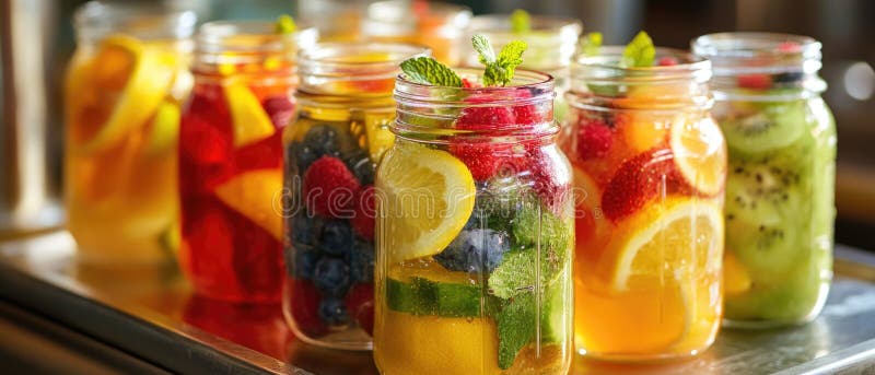 A Collection of Mason Jars Filled with Various Fruits Stock Image ...