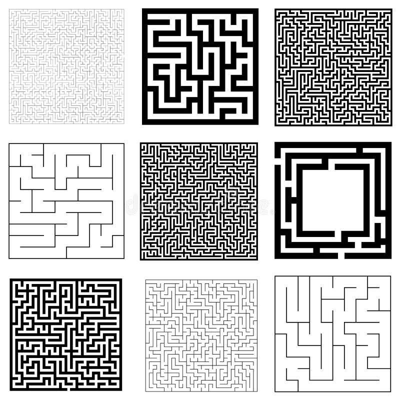 Collection of Maze with Solution. Vector Labyrinth Set. Stock Vector ...