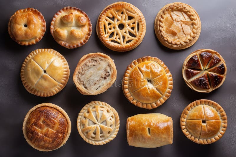 Collection of Meat Pies, Each in Different Shape and Size Stock ...