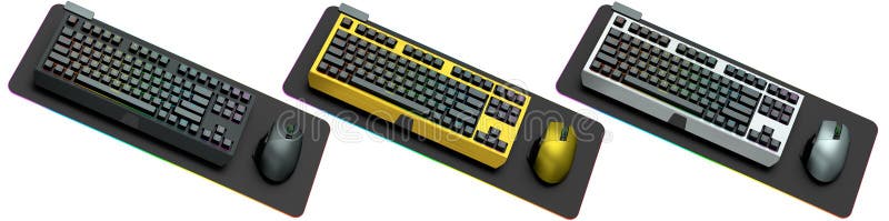 Collection of Mechanical Keyboards and Mouse Isolated on White ...