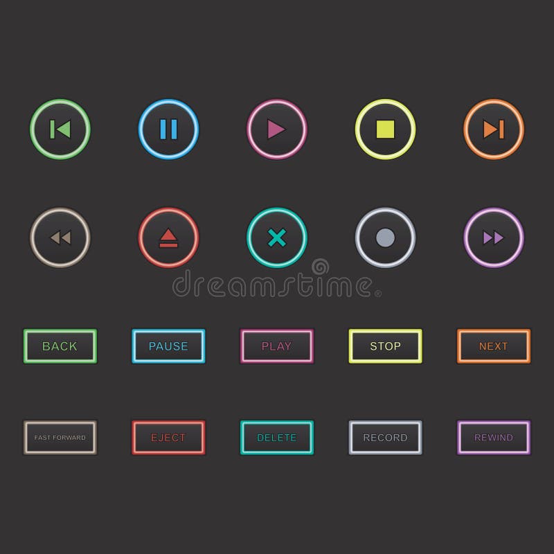 Collection of Media Player Buttons. Vector Illustration Decorative ...