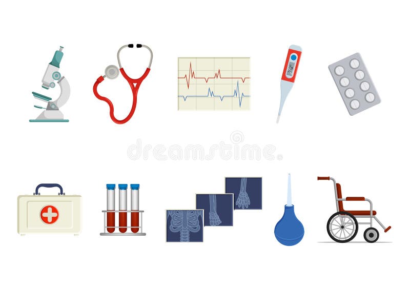 Collection of Medical Equipment Clipart in Flat Design. Vector ...
