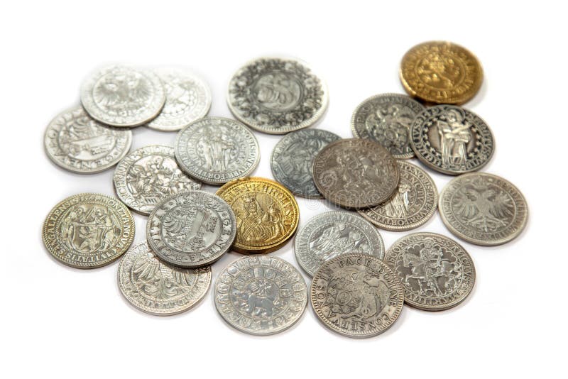 Medieval Coins on the White Stock Image - Image of cross, collect ...