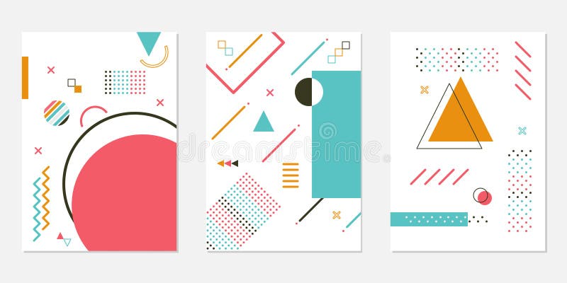 Set of Memphis Geometric Shape Template Designs for Notebook Covers ...