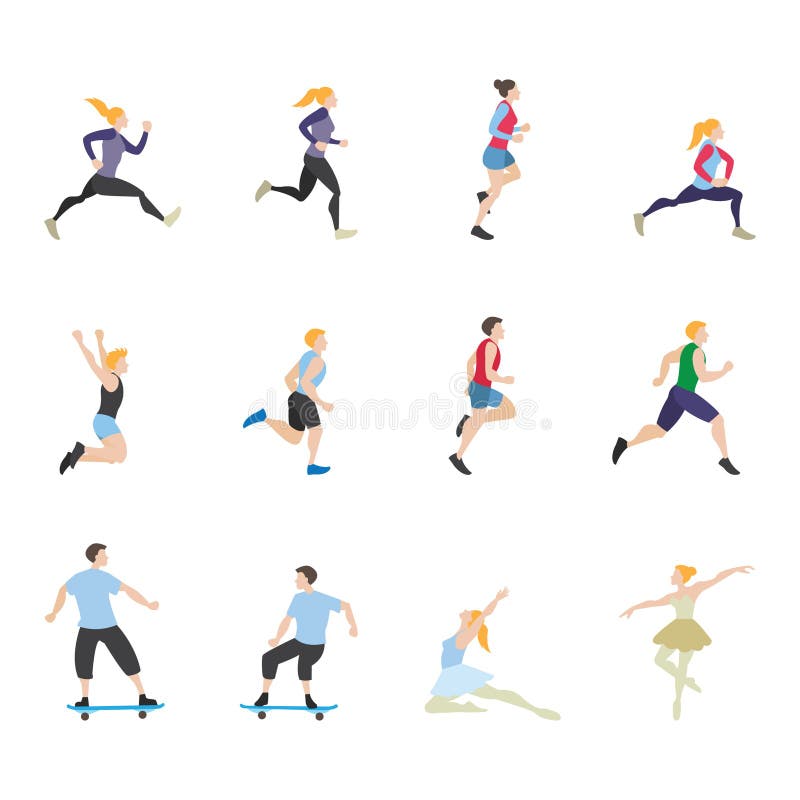 Collection of Men and Women with Different Activities. Vector ...