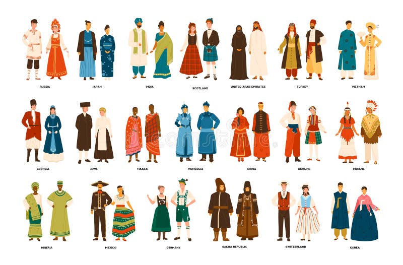 Collection Of Men And Women Dressed In Folk Costumes Of Various
