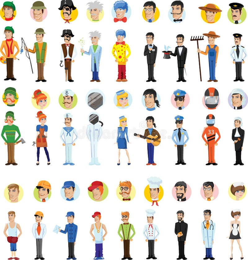 Collection of Men and Women People Workers of Various Different ...