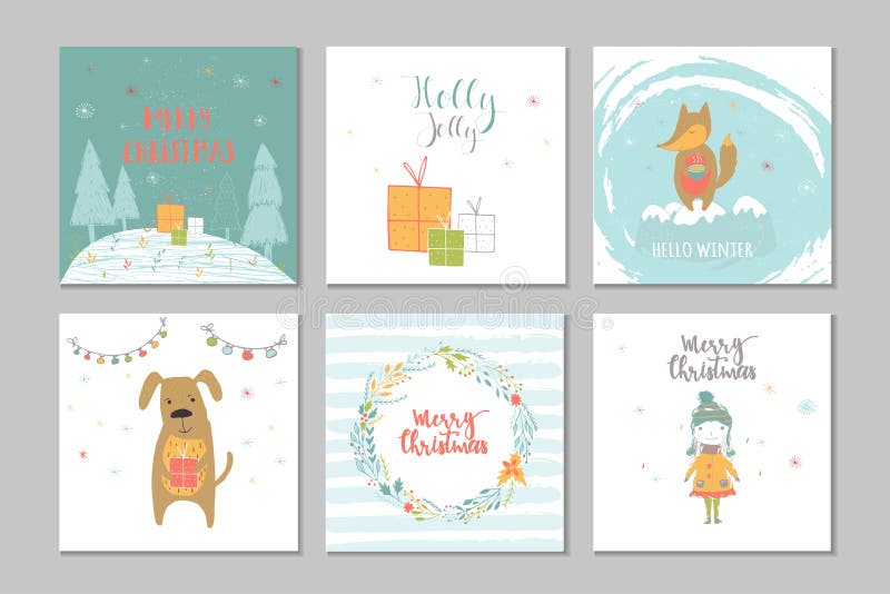 Collection of 6 Merry Christmas Cute Greeting Card with Animals, Stock ... Collection of 6 Merry Christmas Cute Greeting Card with Animals, Stock ...