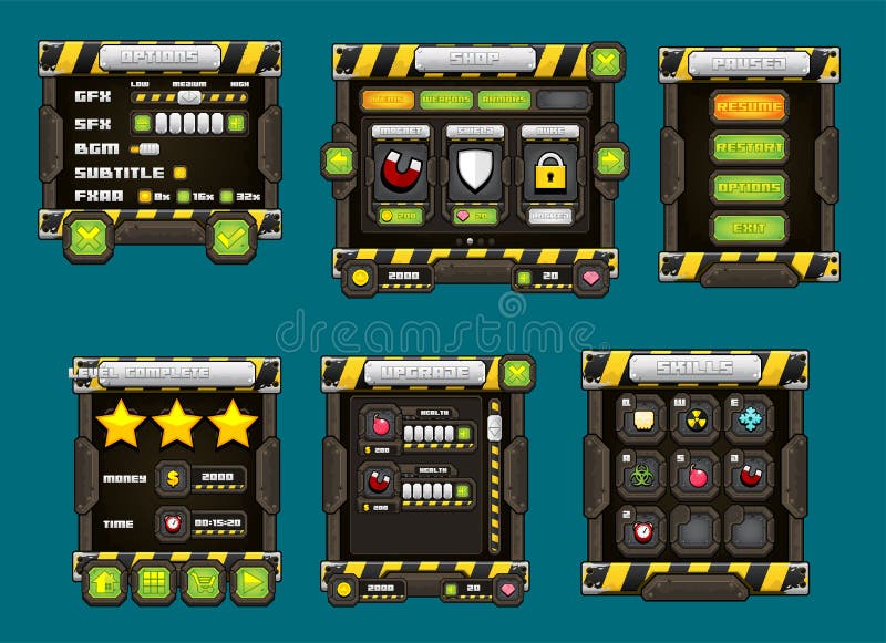 Metal Game GUI Set stock vector. Illustration of machine - 116797003