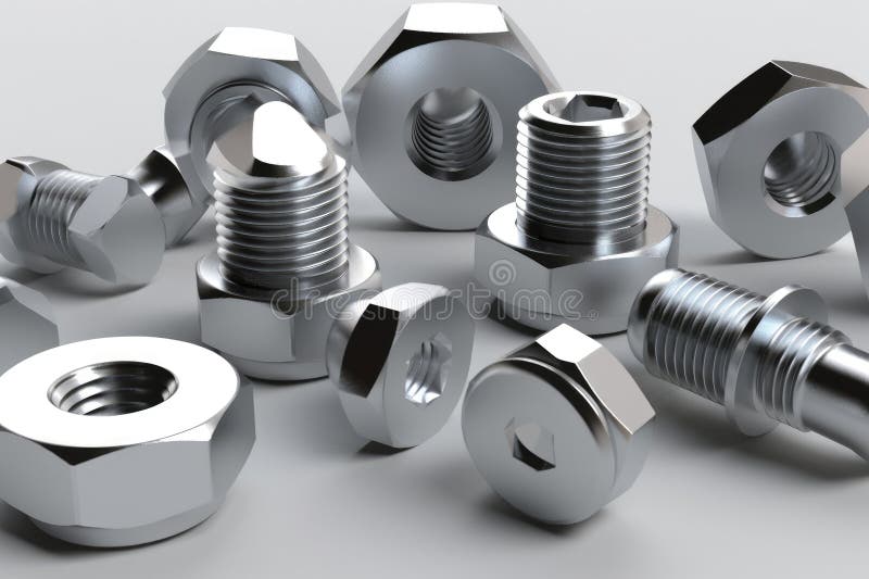 Collection of Metal Steel Nuts, Bolts, and Screws. Generative AI Stock ...