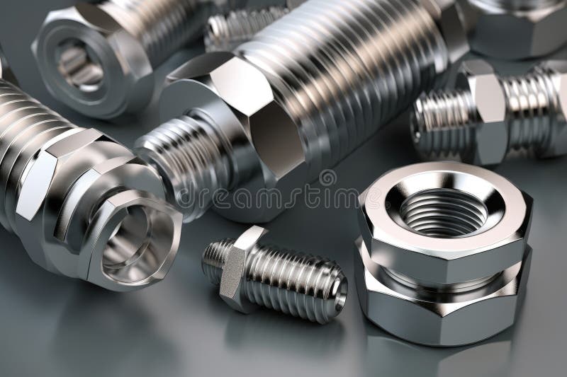 Collection of Metal Steel Nuts, Bolts, and Screws. Generative AI Stock ...