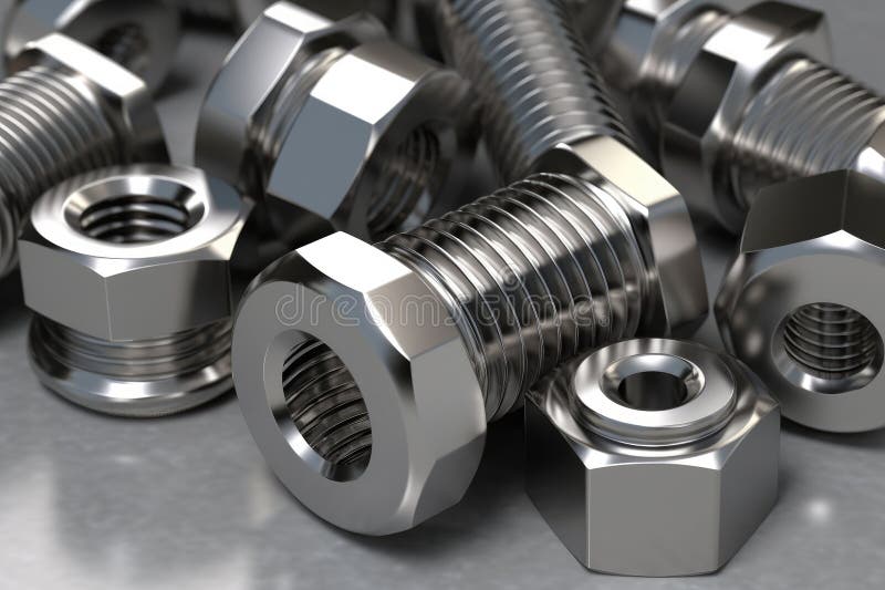 Collection of Metal Steel Nuts, Bolts, and Screws. Generative AI Stock ...