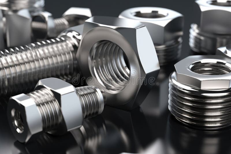 Collection of Metal Steel Nuts, Bolts, and Screws. Generative AI Stock ...