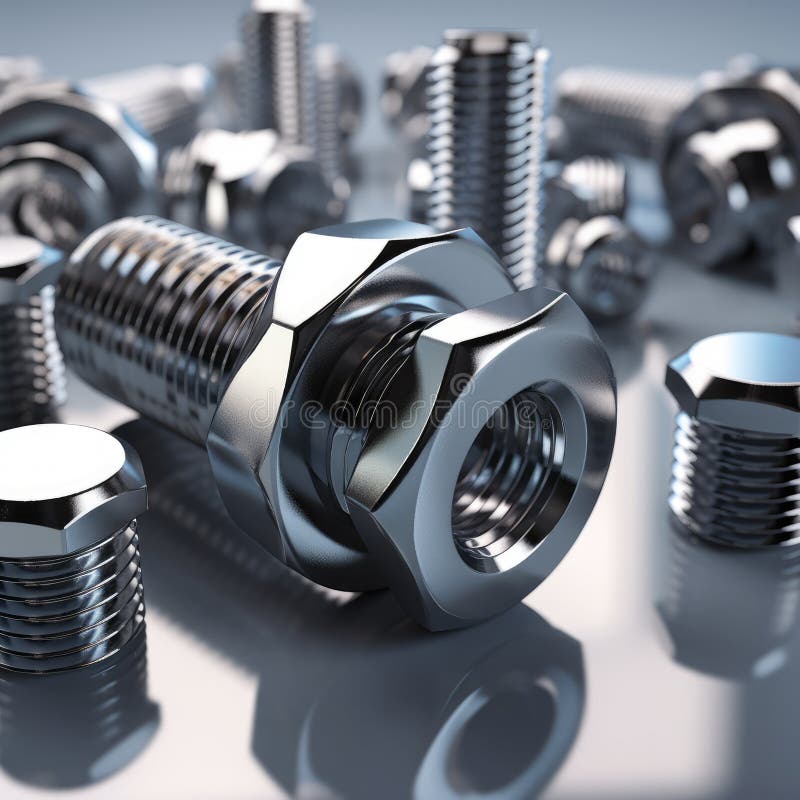 Collection of Metal Steel Nuts, Bolts, and Screws. Generative AI Stock ...