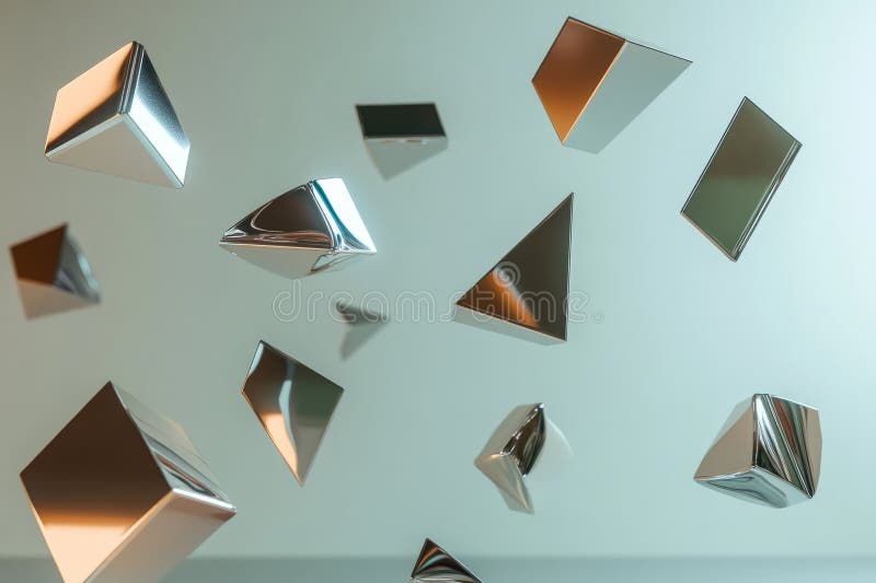A Collection of Metallic Geometric Shapes Floating in a Zero Gravity ...