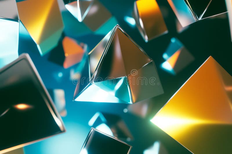 A Collection of Metallic Geometric Shapes Floating in a Zero Gravity ...