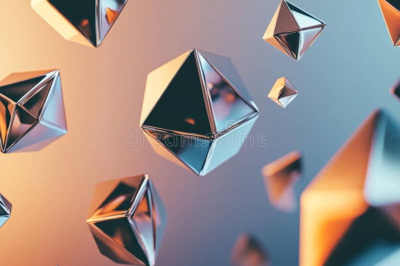 A Collection of Metallic Geometric Shapes Floating in a Zero Gravity ...