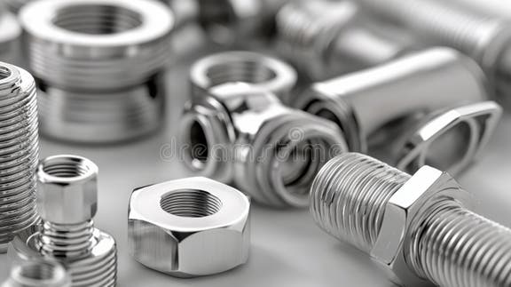 A Collection of Metallic Hardware Components, Including Bolts, Washers ...
